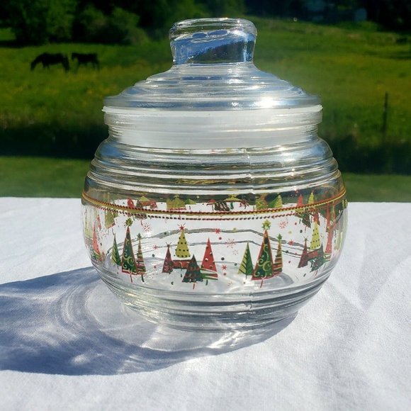 Kig | Kitchen | Christmas Glass Candy Lid Jar 4 Holiday Tree Decoration ...